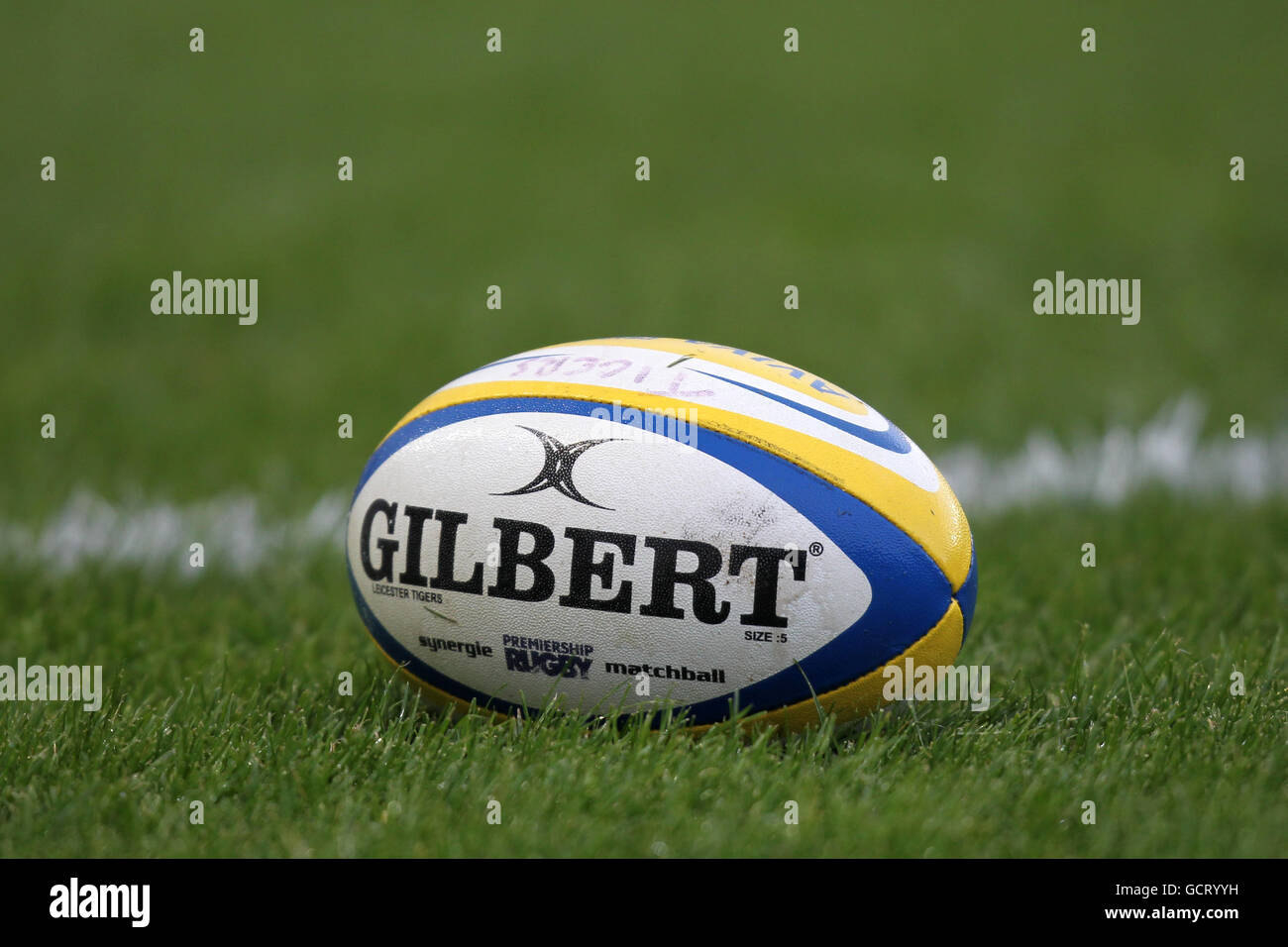 General view of an official Gilbert Premiership Rugby Matchball Stock ...