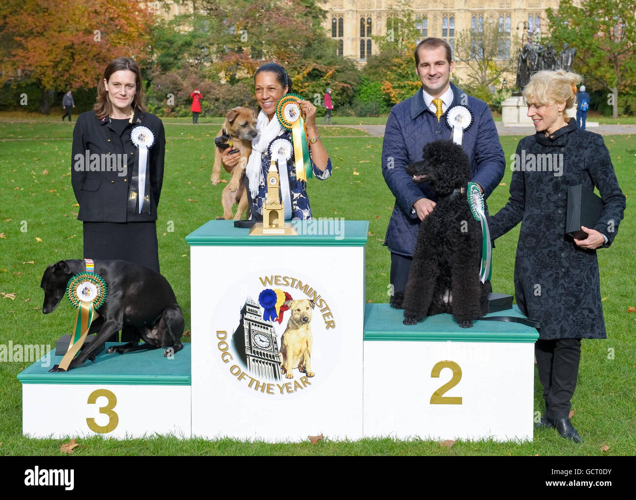 Jilly Goolden with the winners of the 18th Westminster Dog of the Year ...