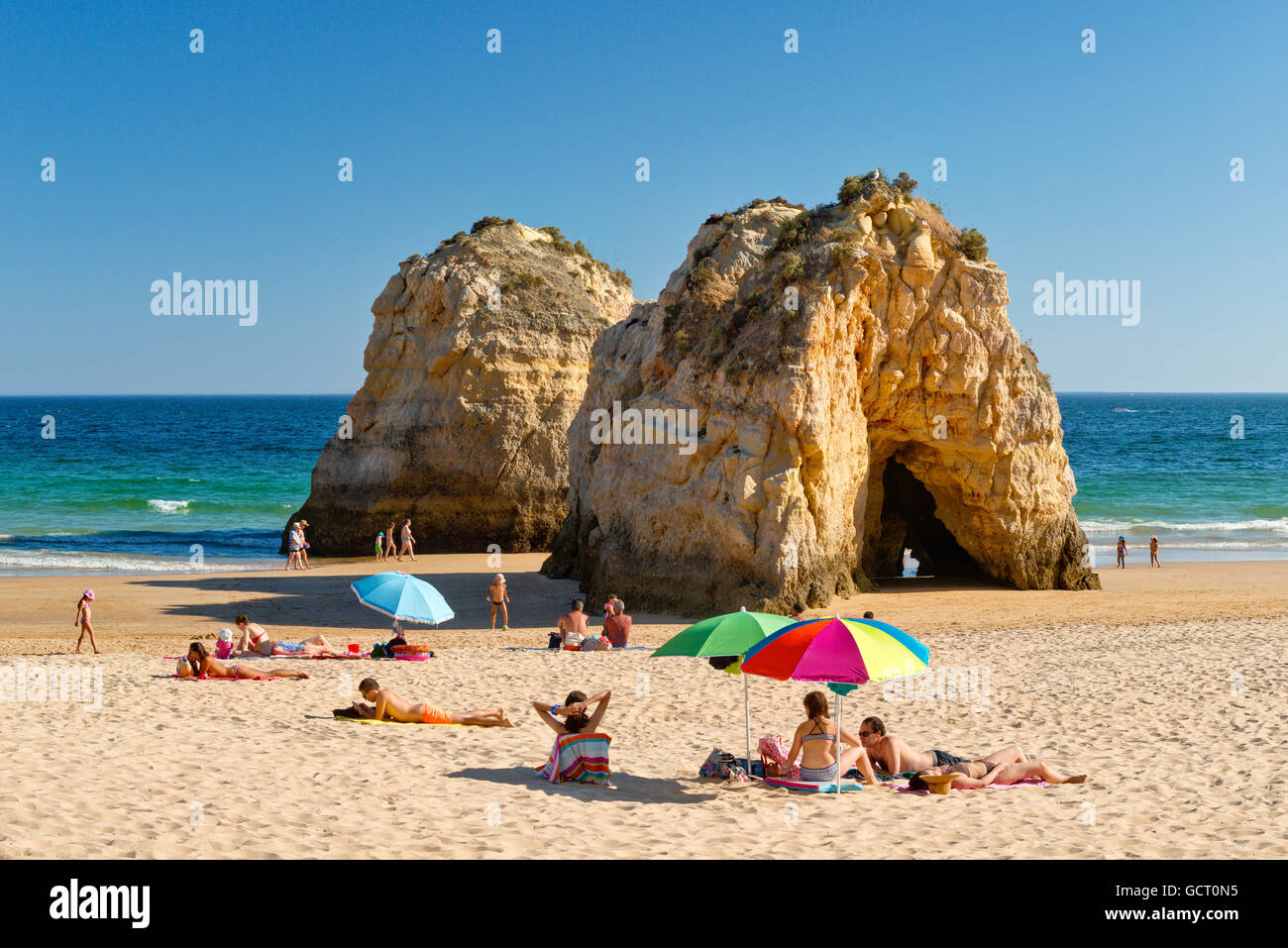 Portugal, the Algarve, Praia da Rocha, beach detail in summer Stock ...
