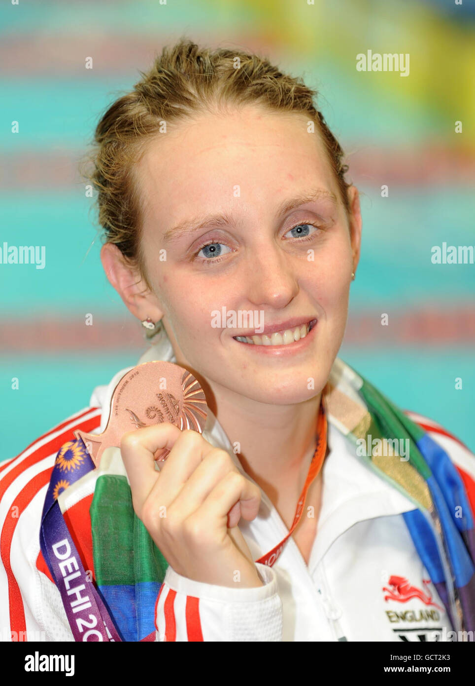 England's Francesca Halsall celebrates with her Bronze medal from the ...