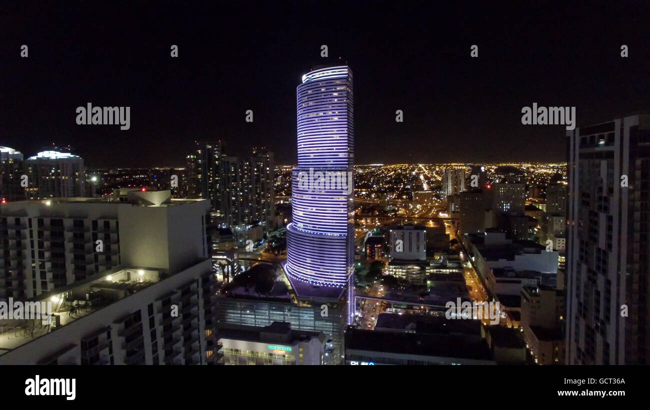 Aerial downtown miami night building hi-res stock photography and ...