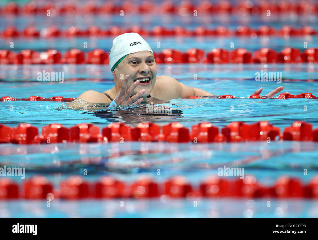 South Africa's Natalie Du Toit celebrates winning the Women's 50m ...