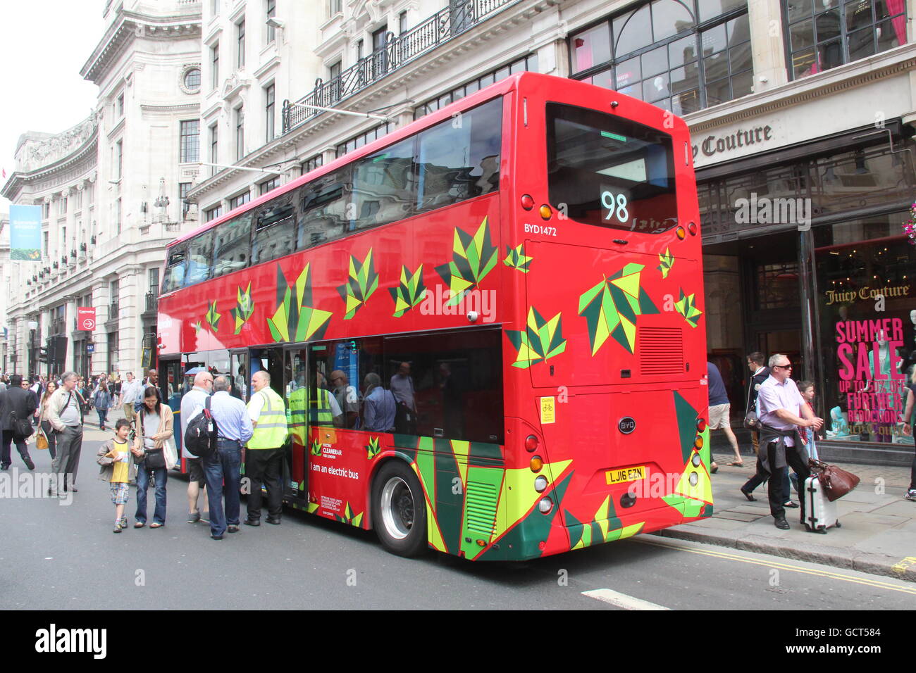 REAR VIEW OF THE FRONT OF A BYD ELECTRIC DOUBLE DECK BUS FOR TFL LONDON ...