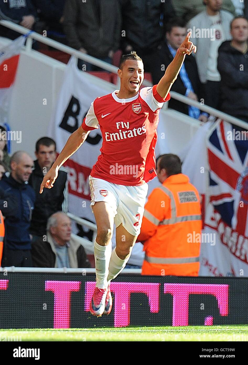 Arsenal's Marouane Chamakh celebrates scoring their second goal Stock ...