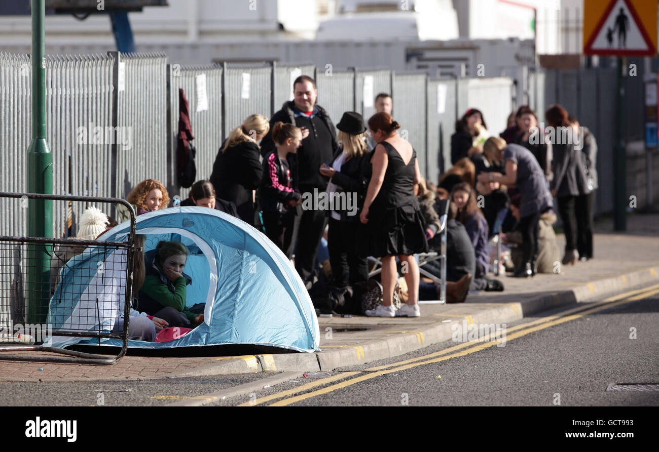 X Factor. Fans gather outside Fountain Studios in Wembley, north London ...