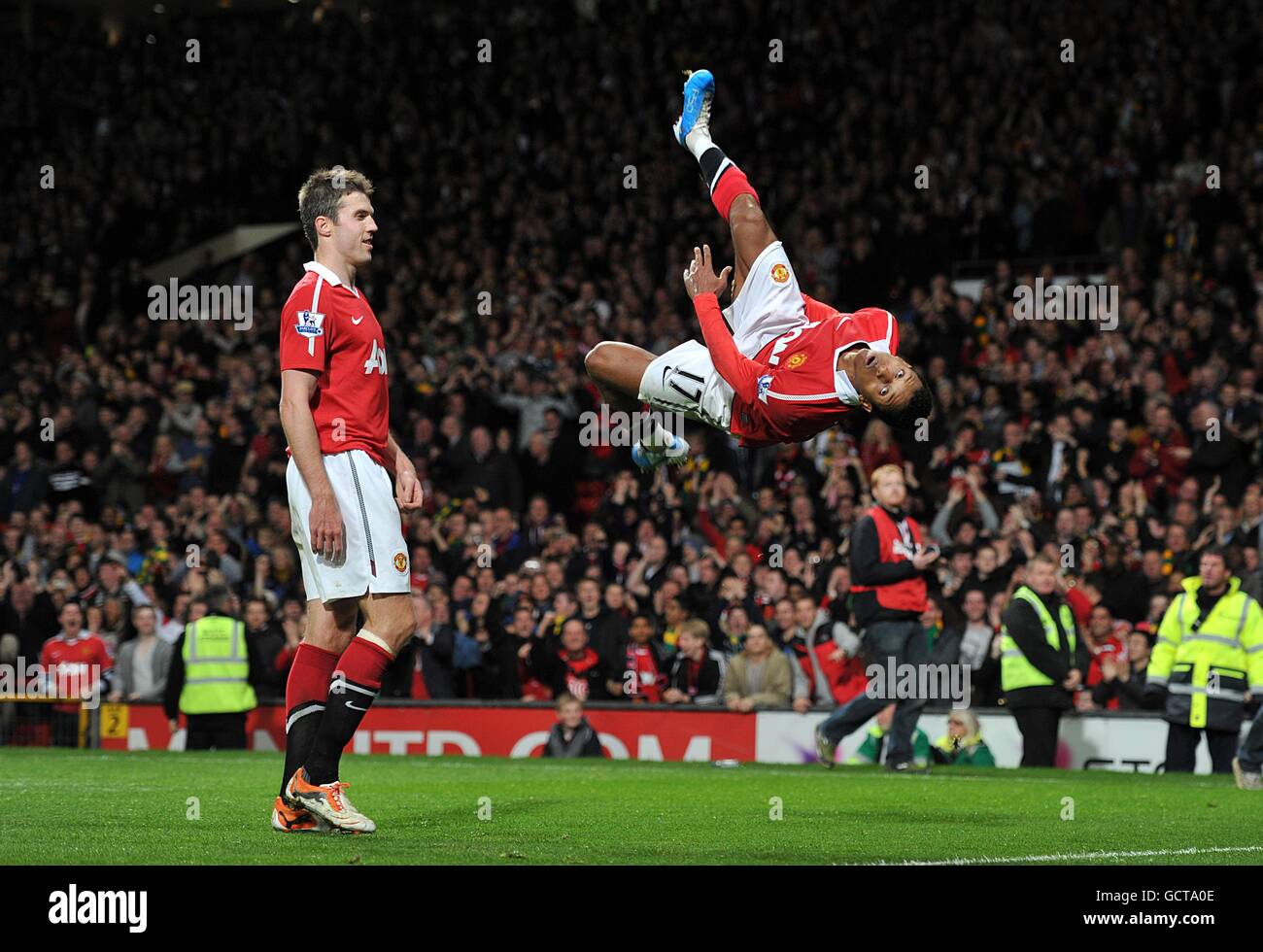Manchester United's Luis Nani (right) celebrates scoring their second ...