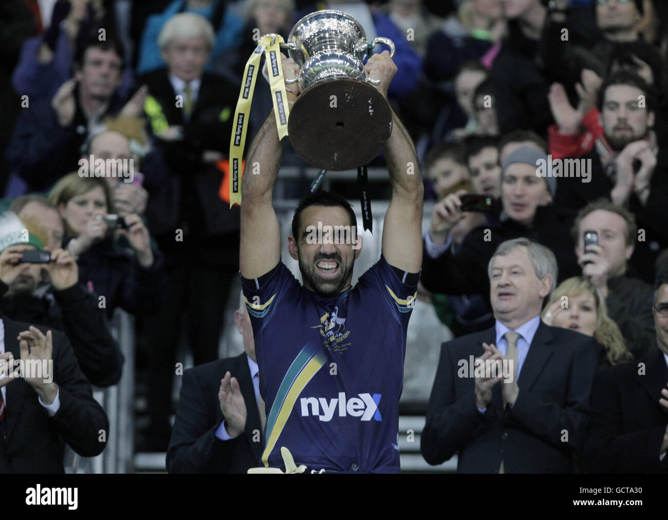 Australia's captain Adam Goodes lifts the International rules series ...