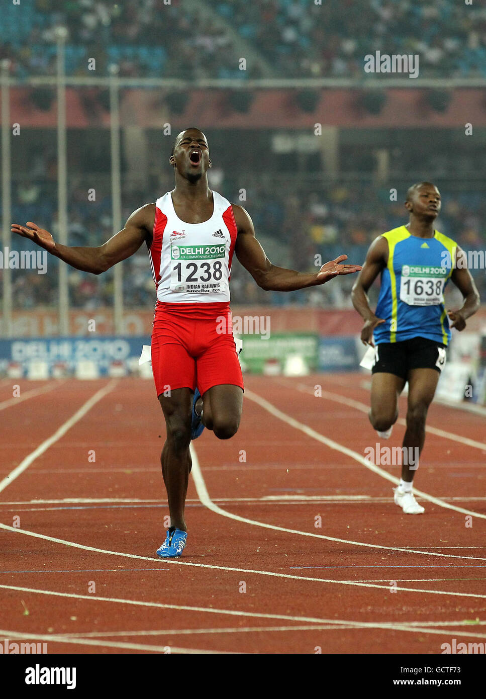 England's Leon Baptiste celebrates winning gold in the Men's 200m Final ...