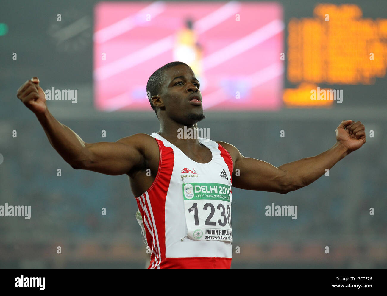 England's Leon Baptiste celebrates winning gold in the Men's 200m Final ...