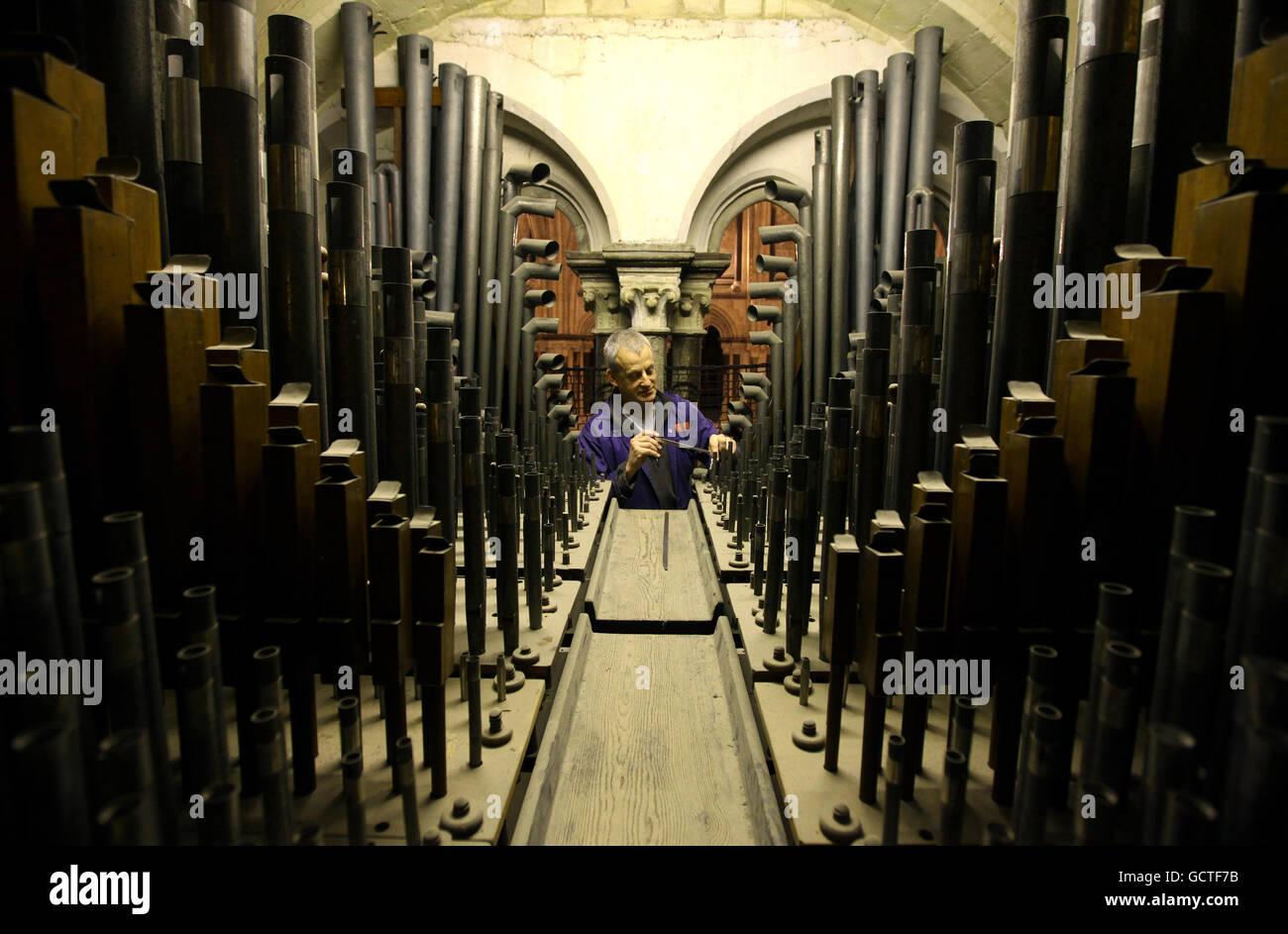 Organ Tuner David Wintle at work in the organ loft of Canterbury ...