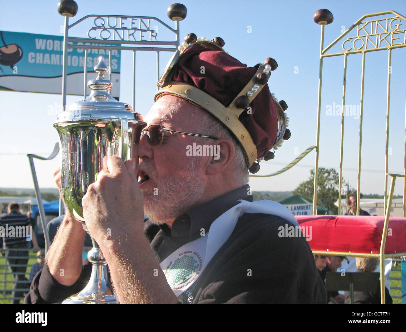 World Conker Champion Ray Kellock 64, from Rushden, Northants with his ...