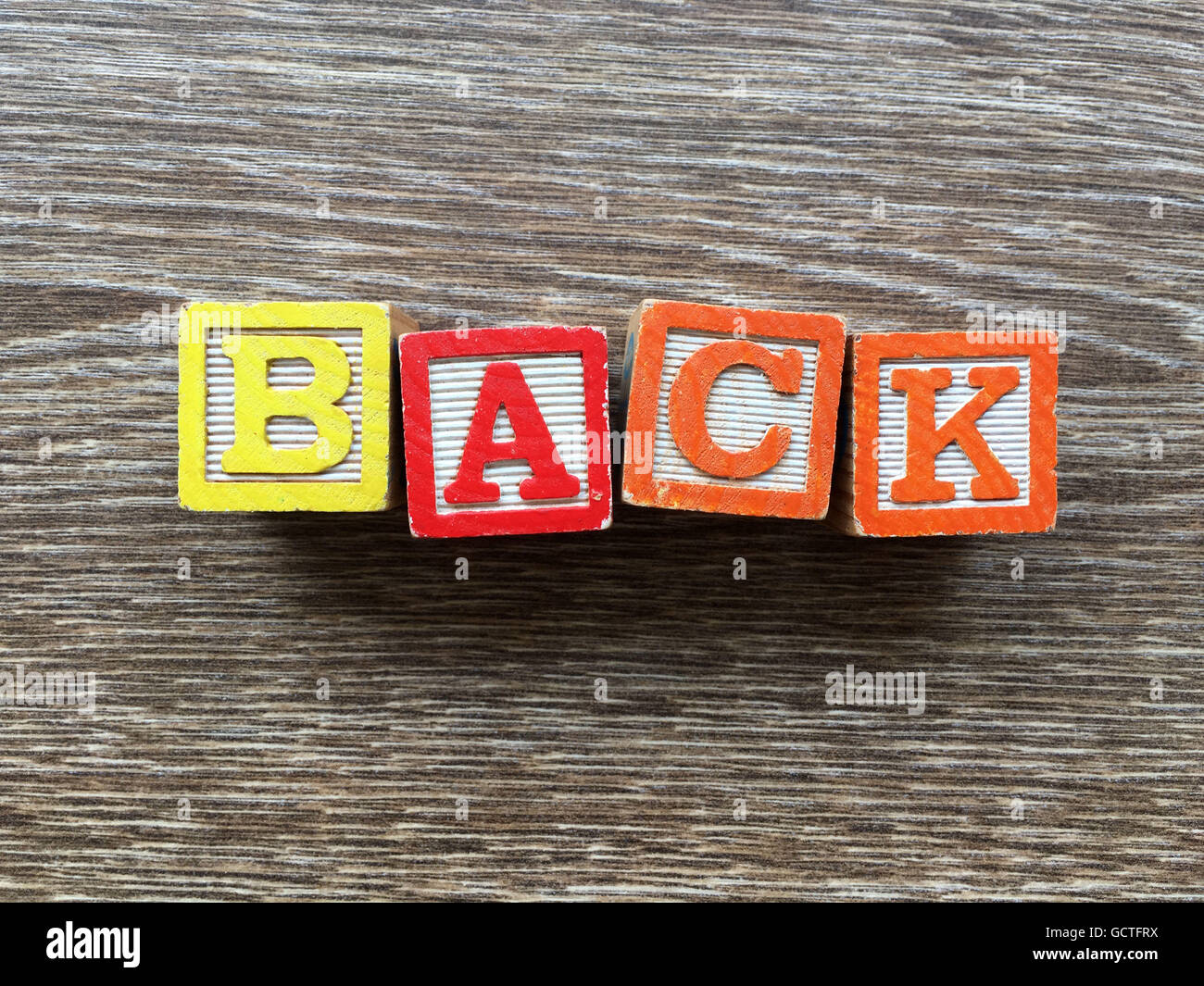 BACK word written with wood block letter toys Stock Photo - Alamy
