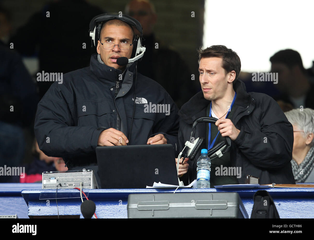 TALKSPORT radio pundit Stan Collymore (L) in the stands with co host ...