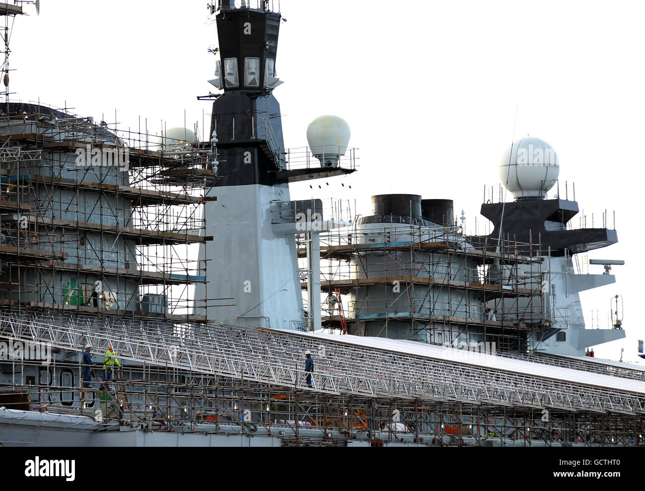 HMS Illustrious, which is in for a refit, at Rosyth Dockyard on the ...