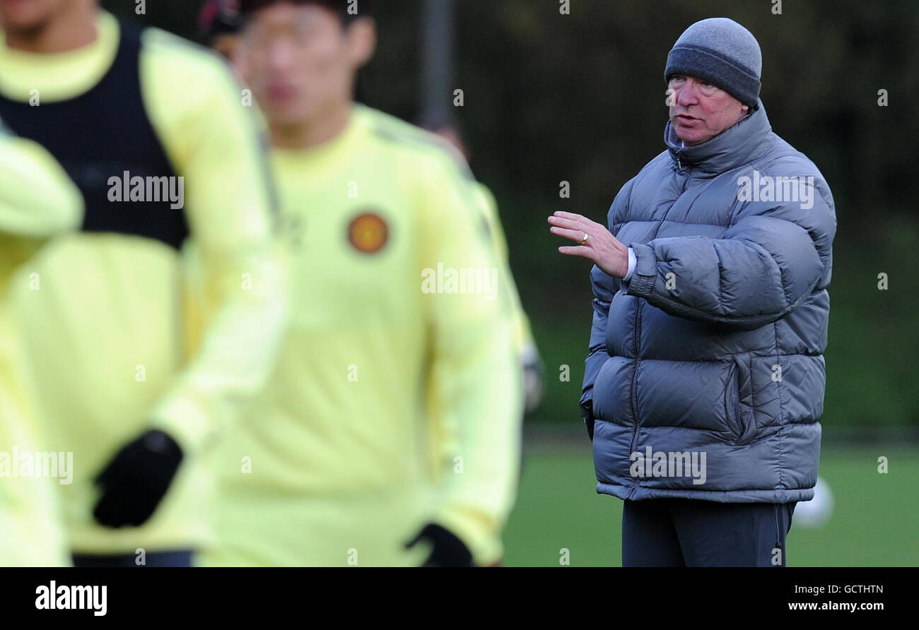 Sir alex ferguson during training session at carrington training ground ...