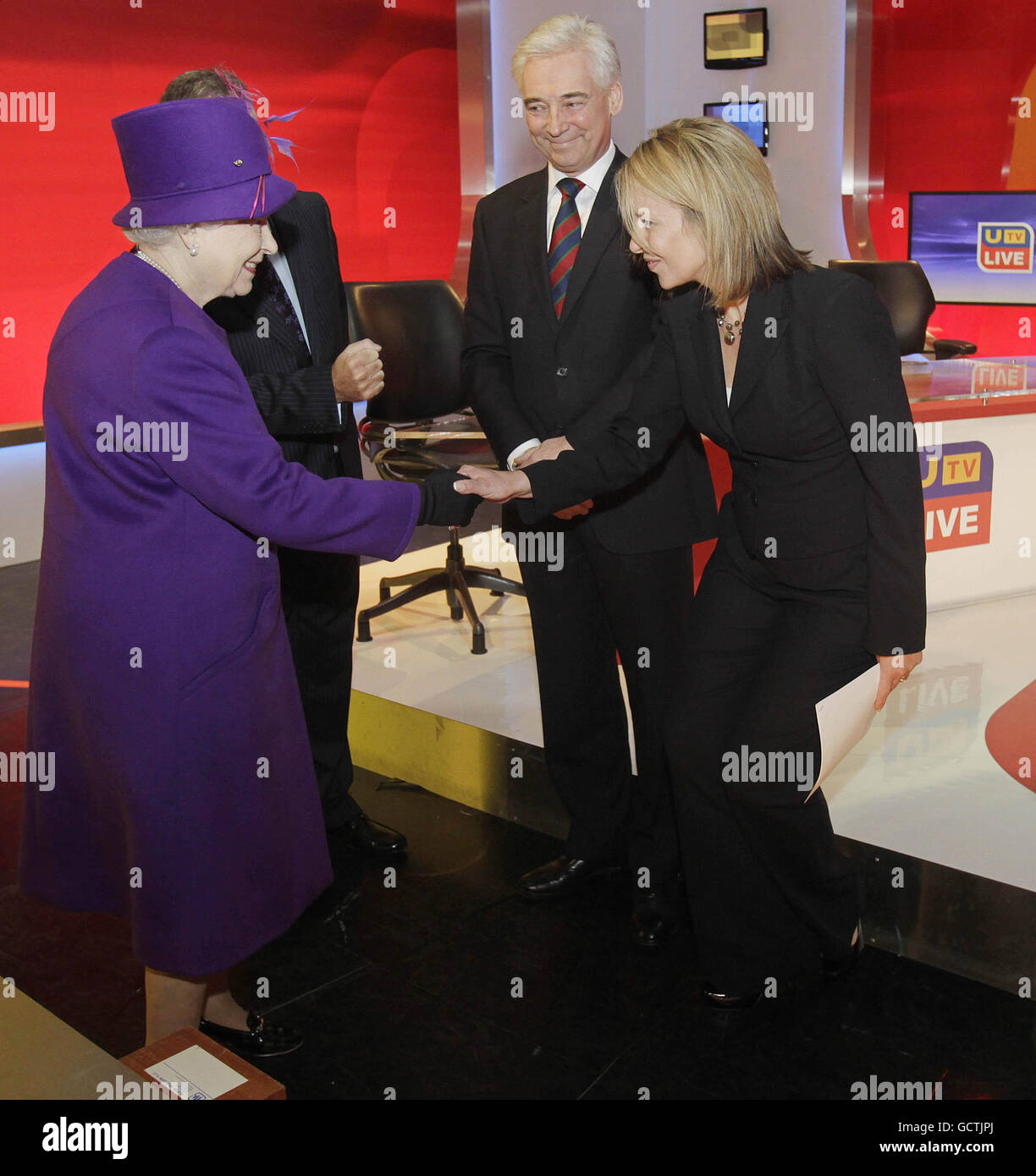 Britain's Queen Elizabeth II meets broadcaster Alison Fleming during a ...