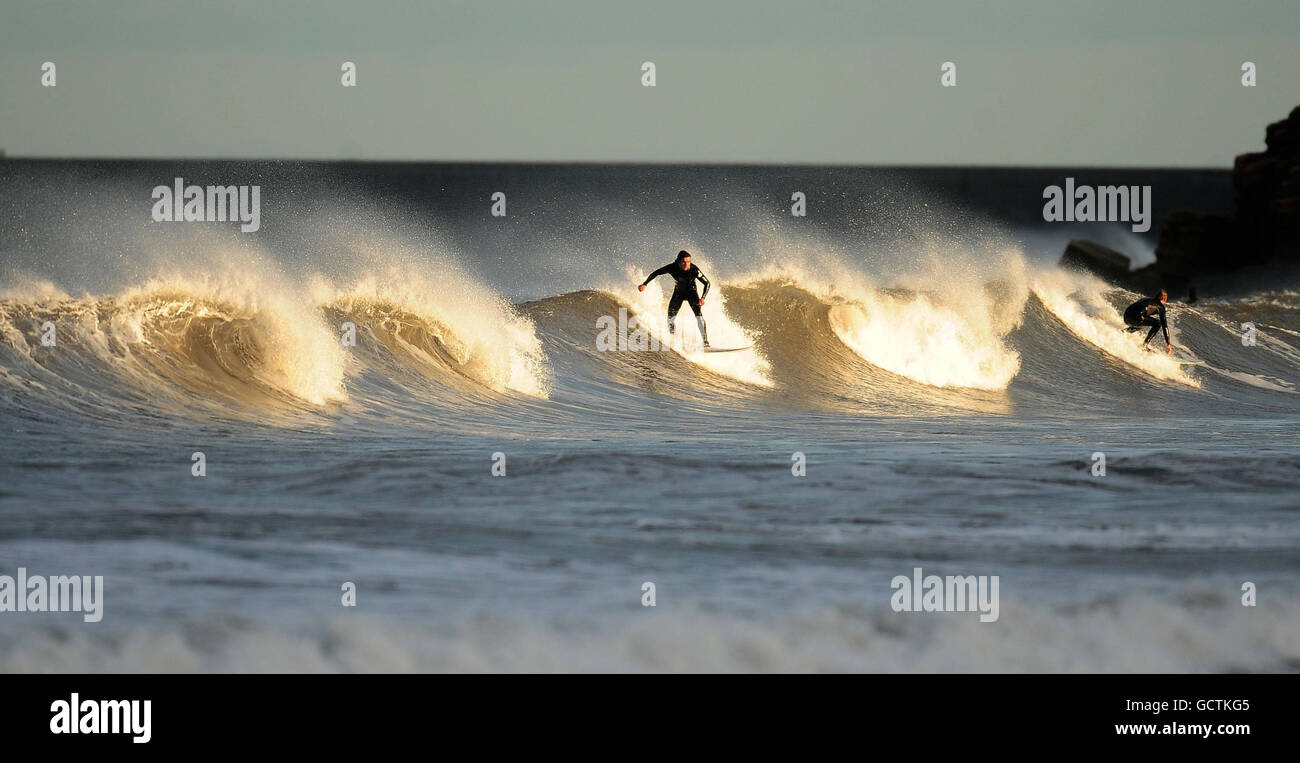 A surfer practices for the UK Pro Surf Tour 2 day event at Tynemouth ...