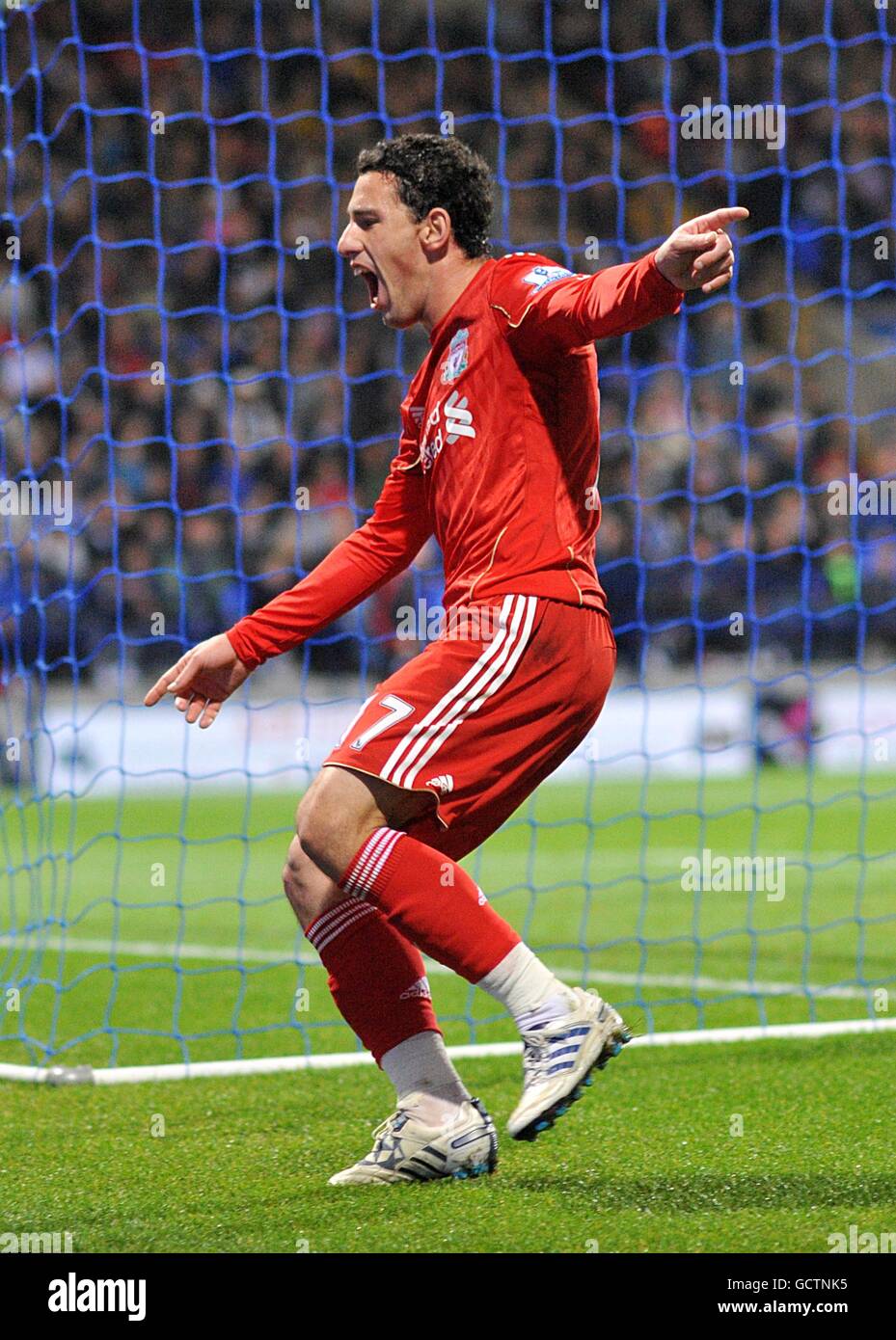Liverpool's Rodriguez Maxi celebrates scoring the opening goal Stock ...