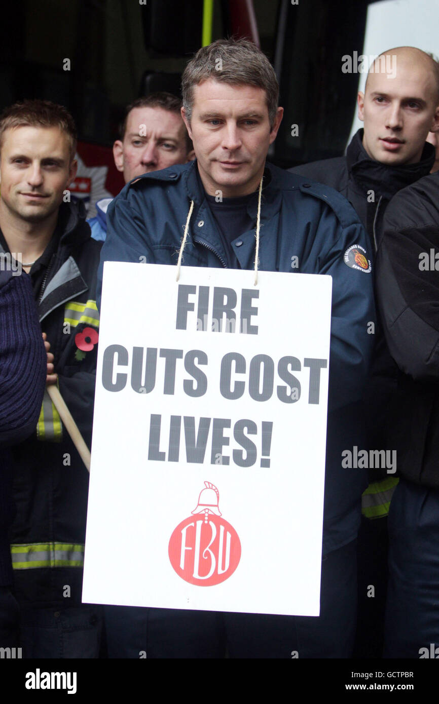 Firefighters at Euston Fire Station, London, on a day of strikes over ...