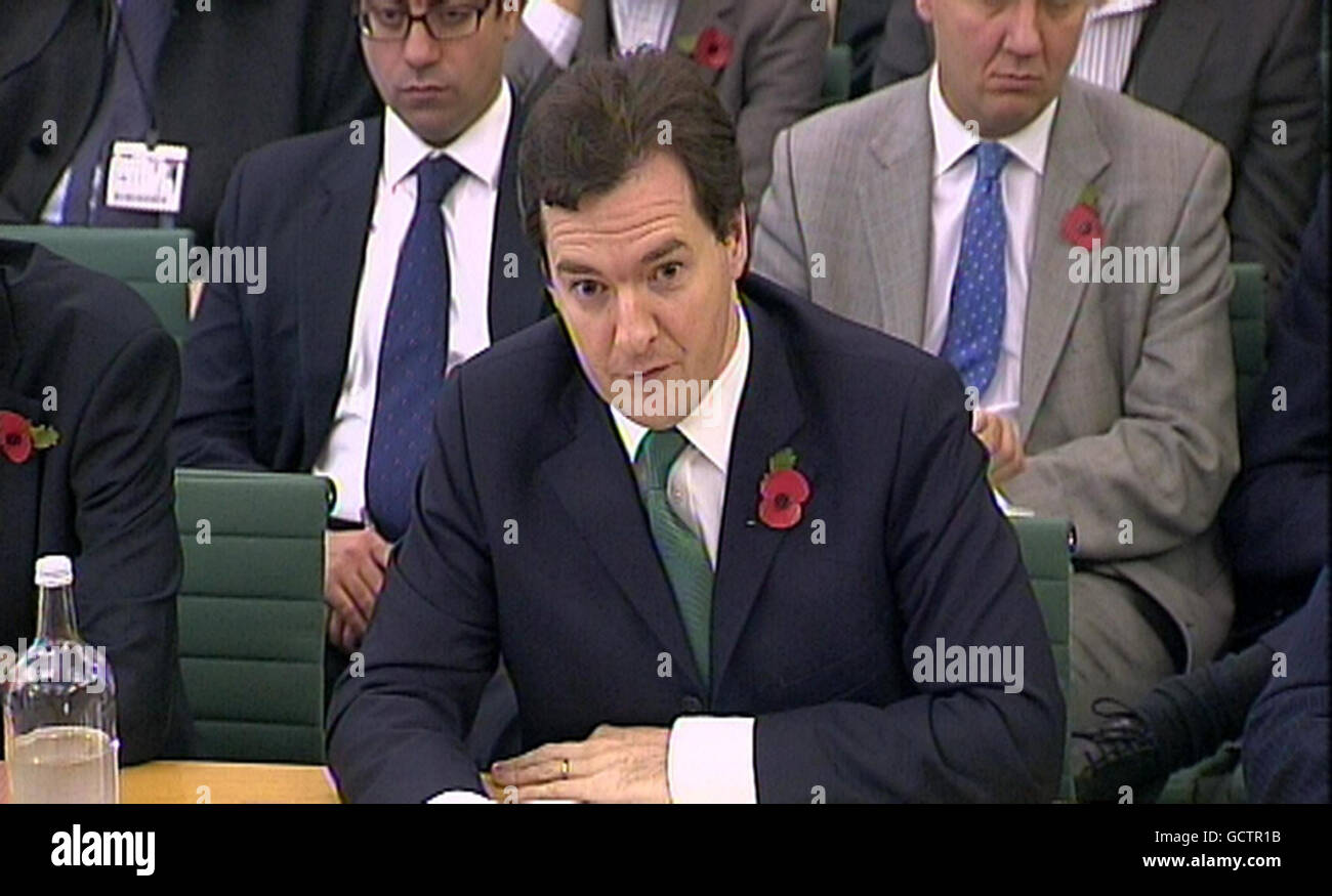 Chancellor George Osborne giving evidence to the Commons Treasury ...