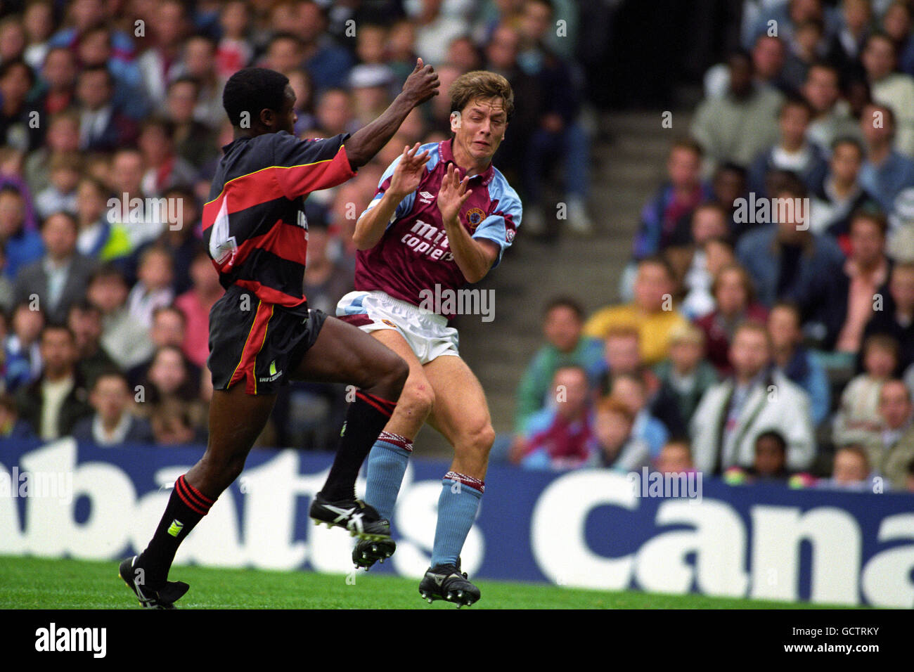 ENGLISH SOCCER. PAUL PARKER [QUEENS PARK RANGERS] TACKLES STUART GRAY ...