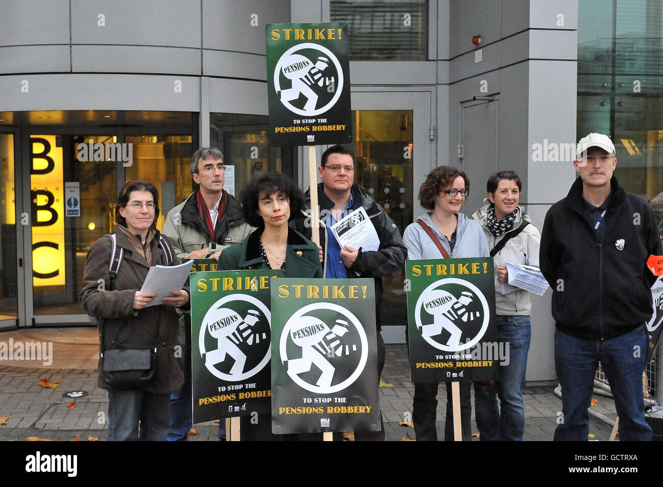 Striking journalists on the picket line outside BBC Television Centre ...
