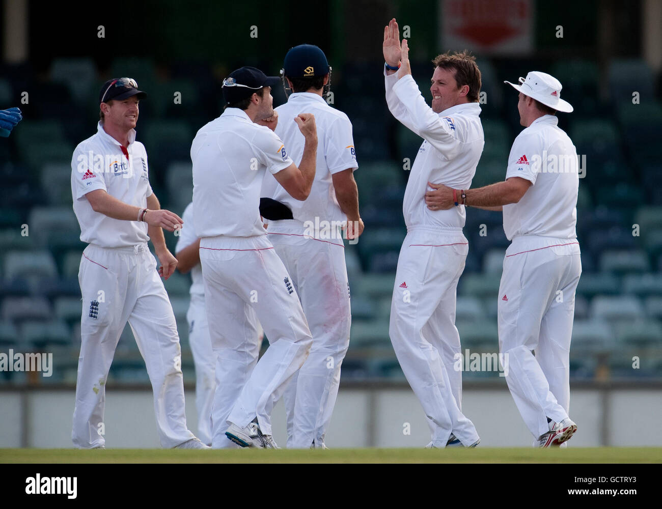 England's Graeme Swann celebrates dismissing Western Australia's Ryan ...