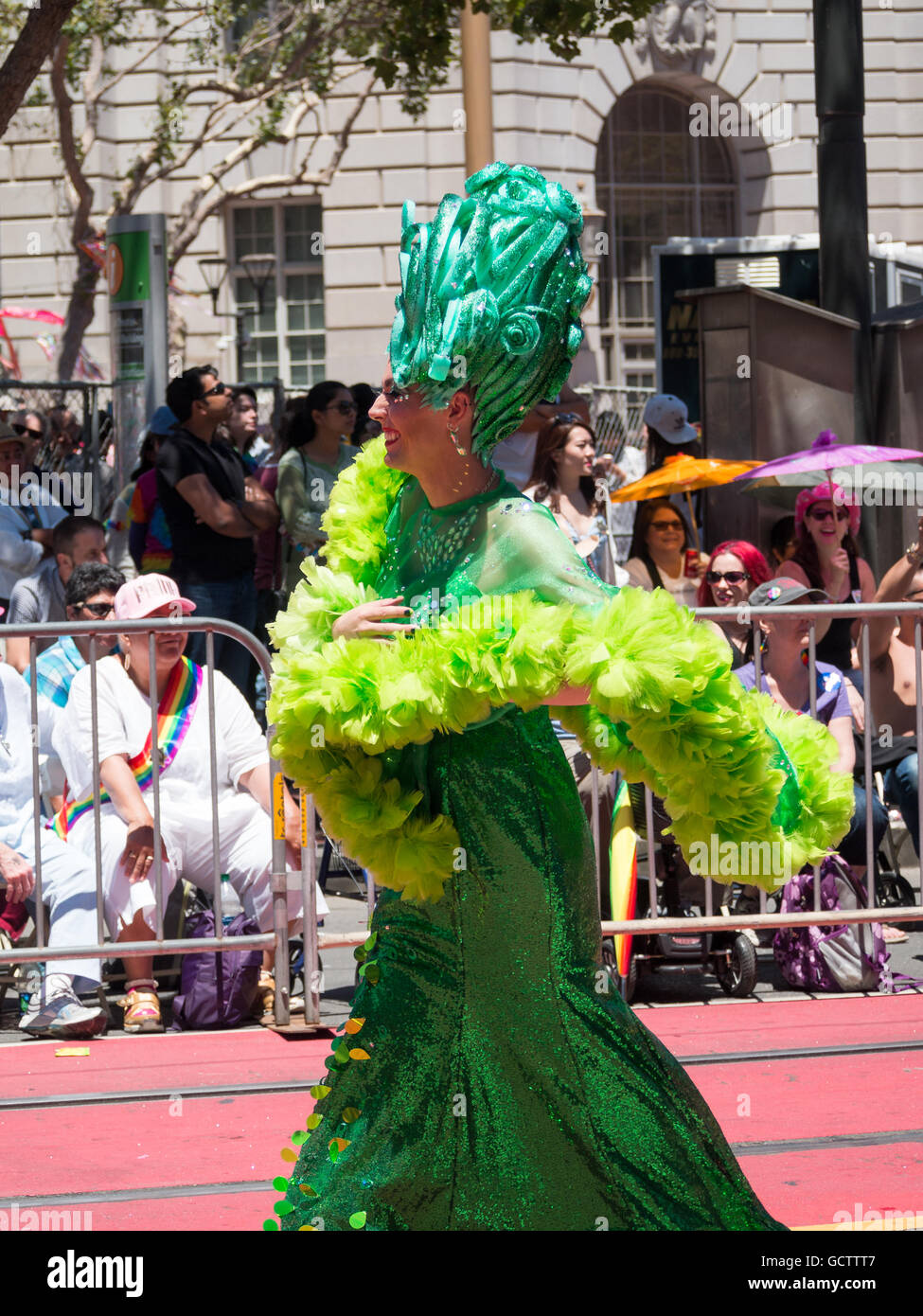 In a green costume in San Francisco Pride Parade 2016 Stock Photo - Alamy