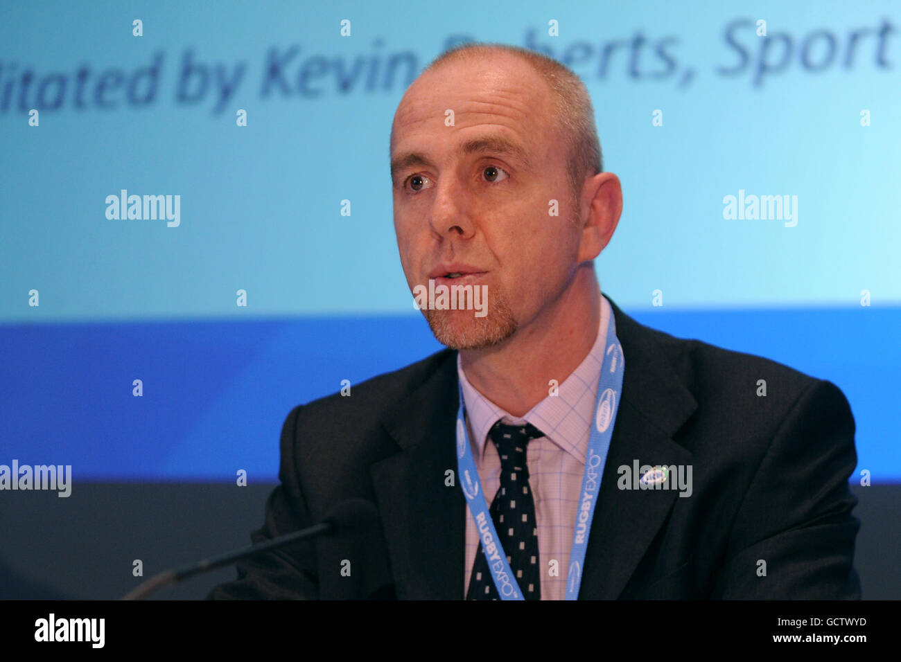 Mark Egan, head of development and performance, IRB, speaks during Day ...