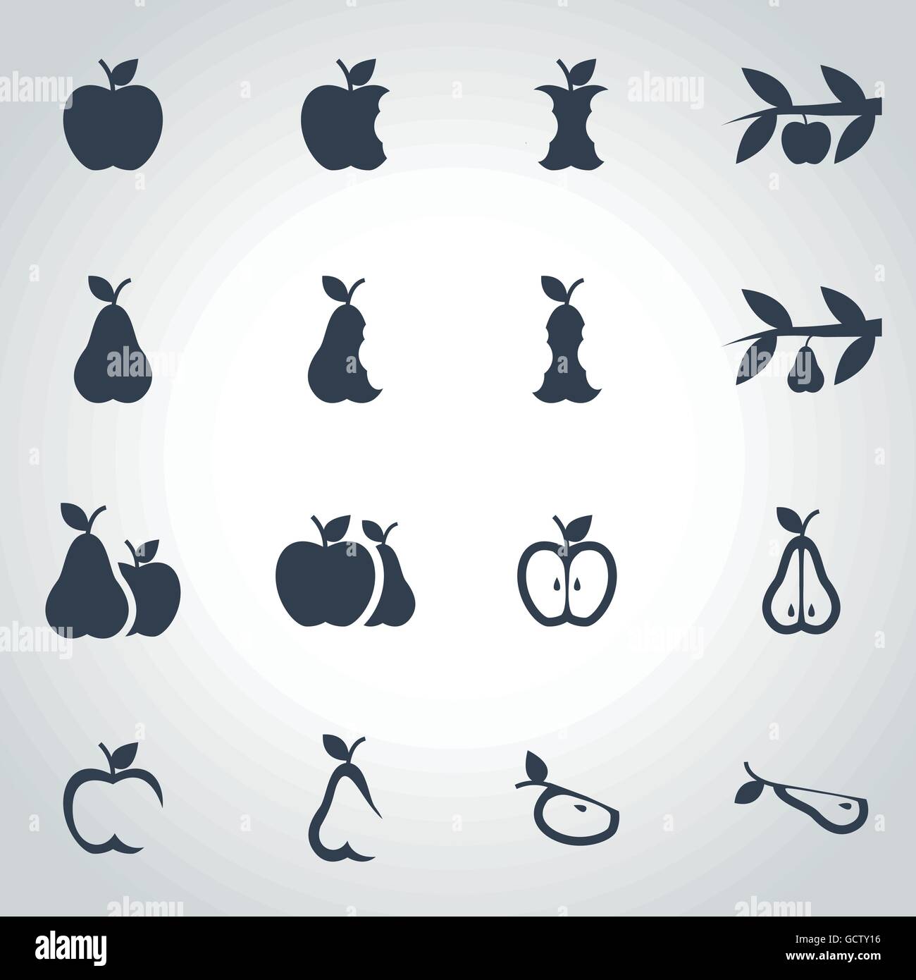 Vector black apple and pear icon set Stock Vector Image & Art - Alamy