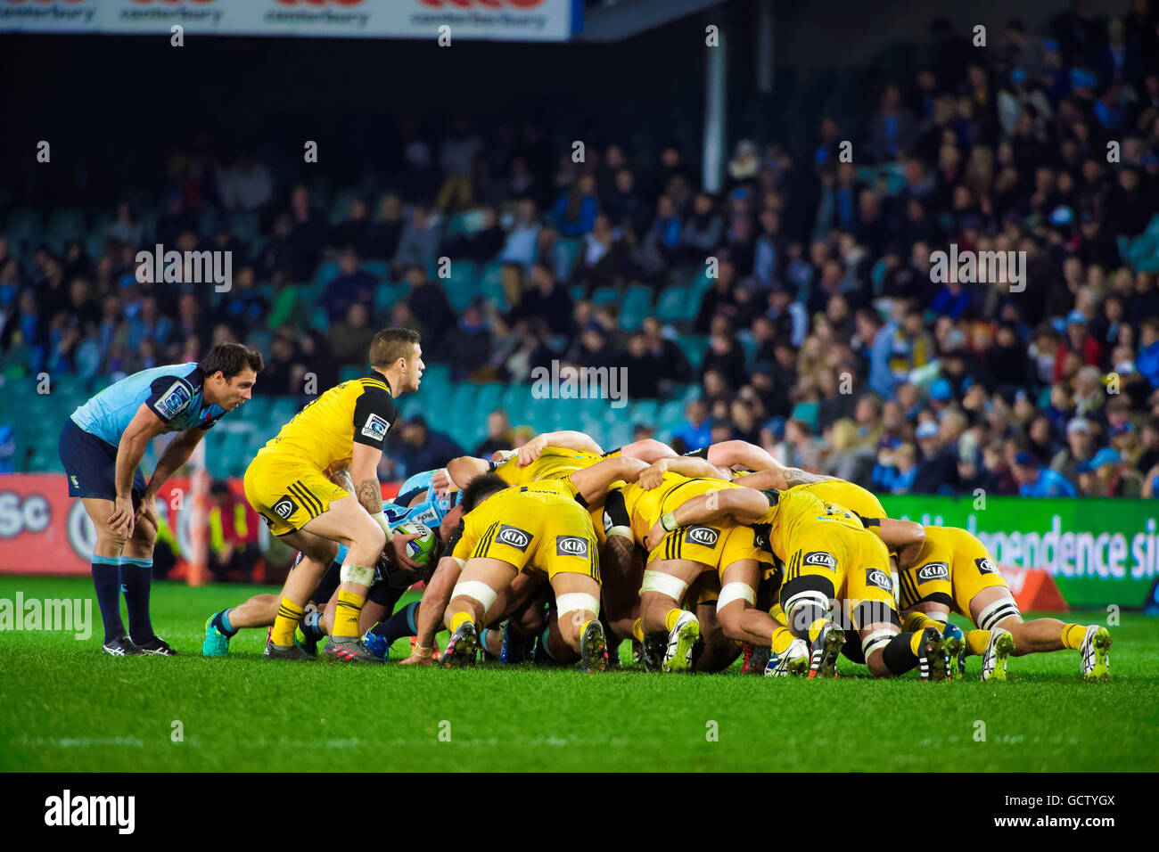 Sydney, Australia. 09th July, 2016. Hurricane's #9 TJ Perenara feeds a ...