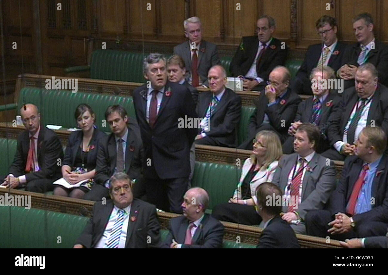 Former Prime Minister Gordon Brown speaks in the House of Commons from ...