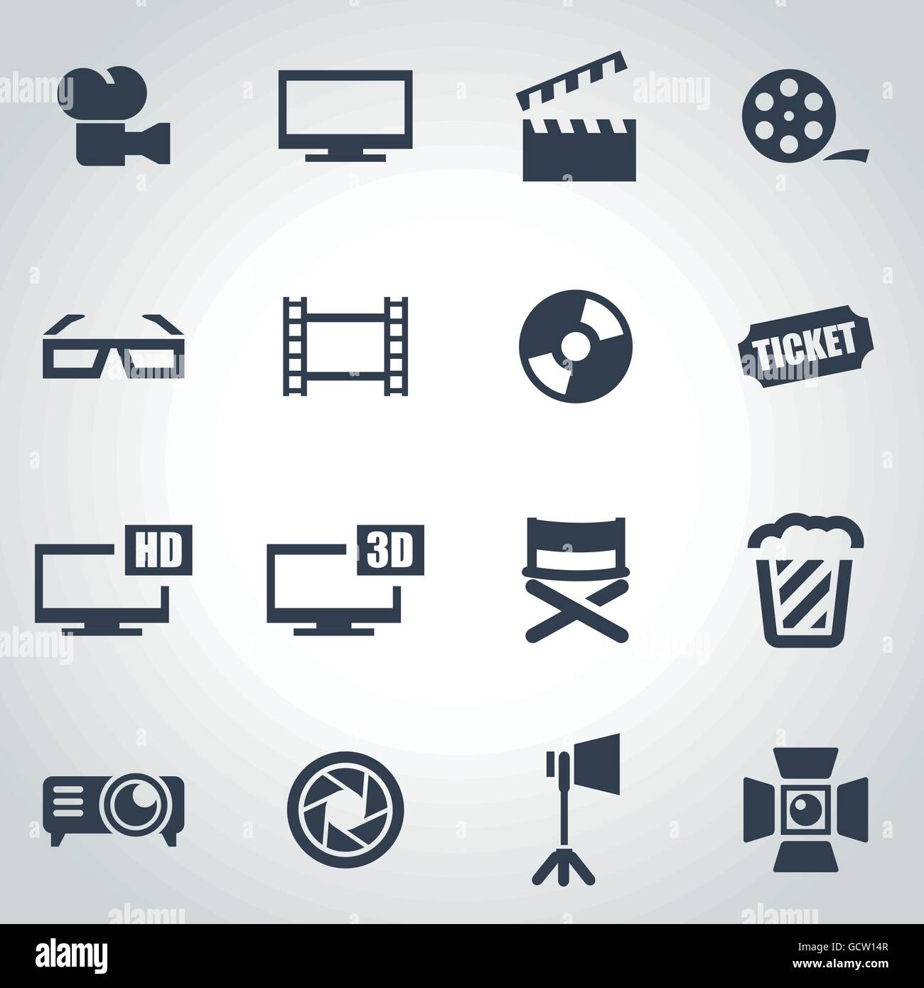 Vector black cinema icon set Stock Vector Image & Art - Alamy