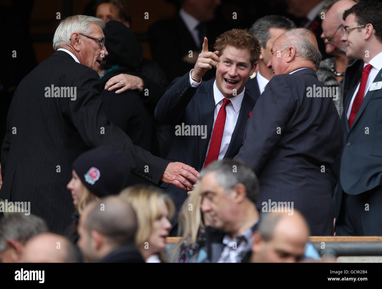 Prince Harry with England RFU President Richard Appleby (r) and NZRU ...