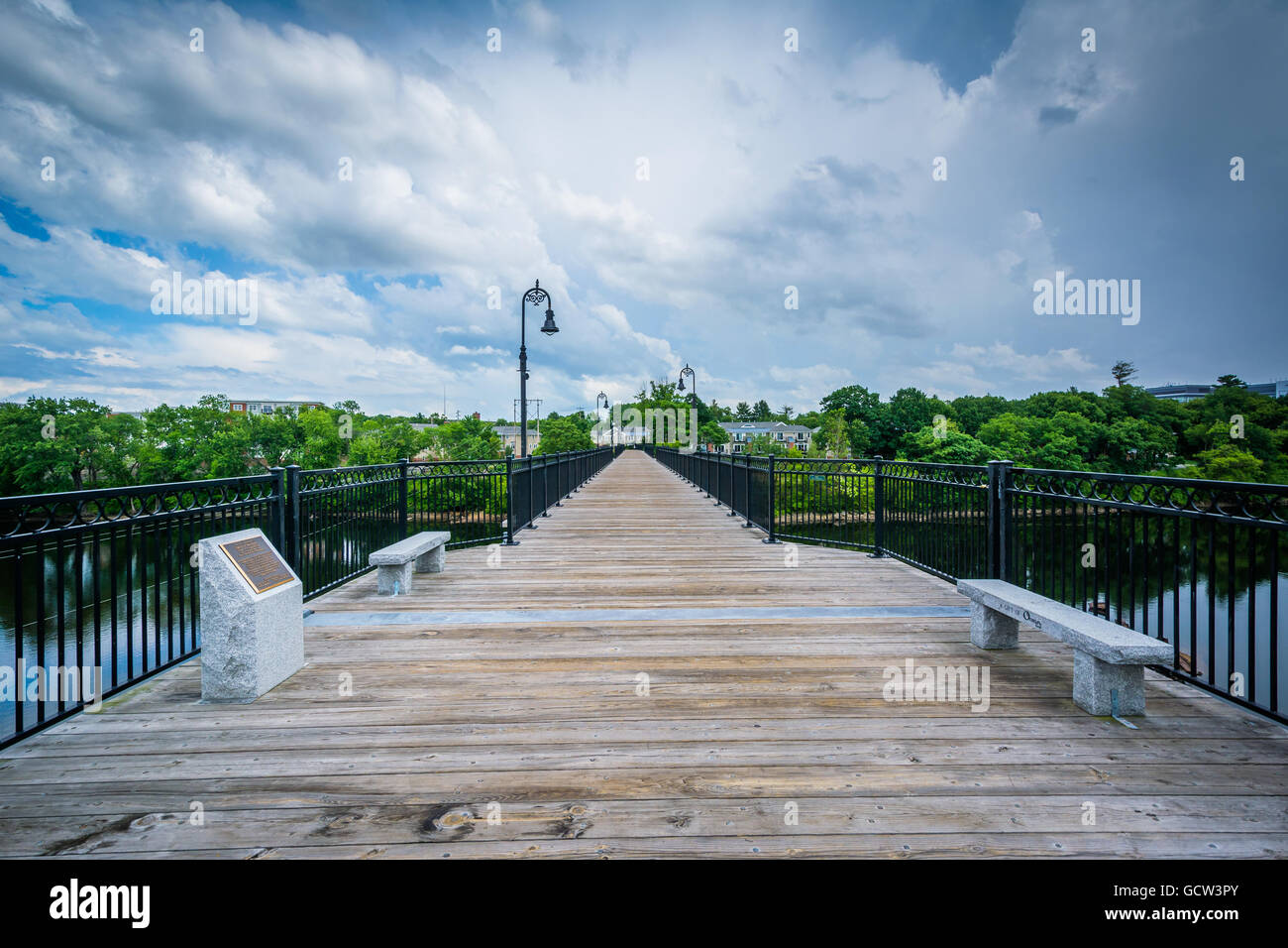 Pedestrian bridge over the Merrimack River, in Manchester, New ...