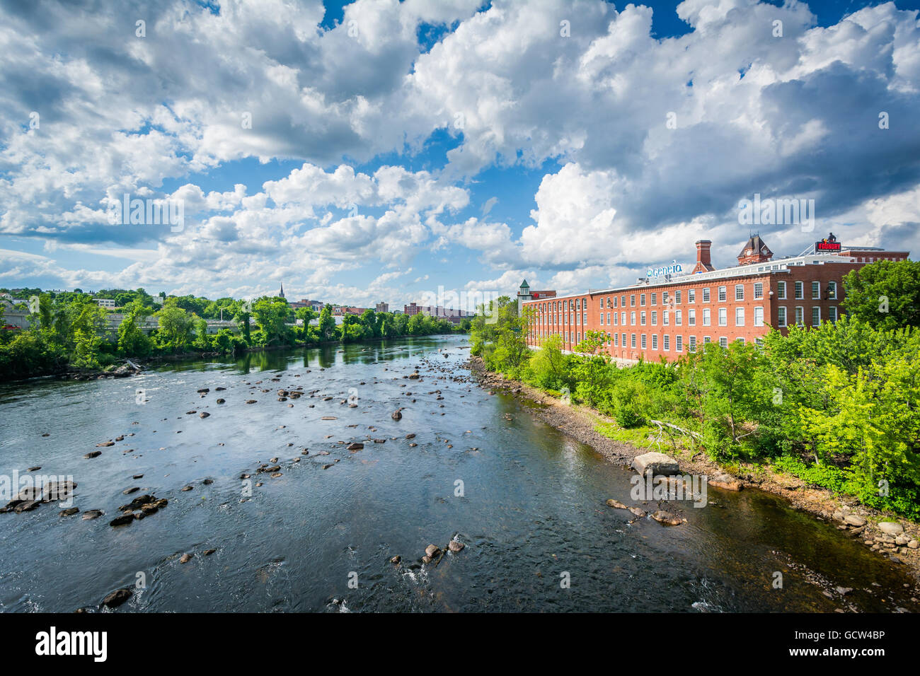 View of the Merrimack River, in downtown Manchester, New Hampshire ...