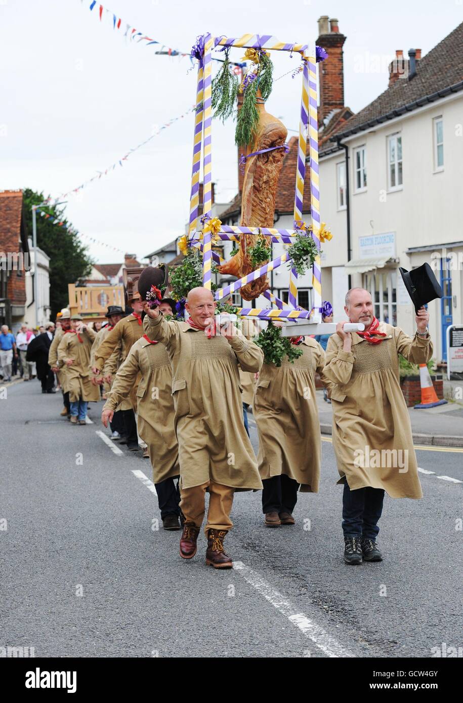 Flitch bearers carry the Flitch of Bacon during the Dunmow Flitch ...