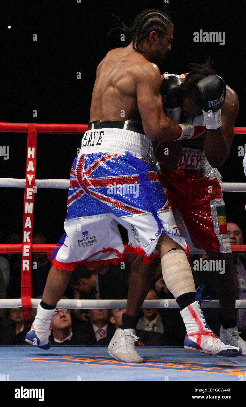 David Haye lifts himself off the ground as he launches his finishing ...