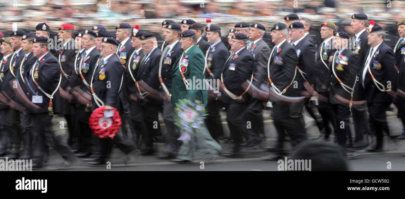 Veterans march at the Remembrance Sunday ceremony at the Cenotaph ...