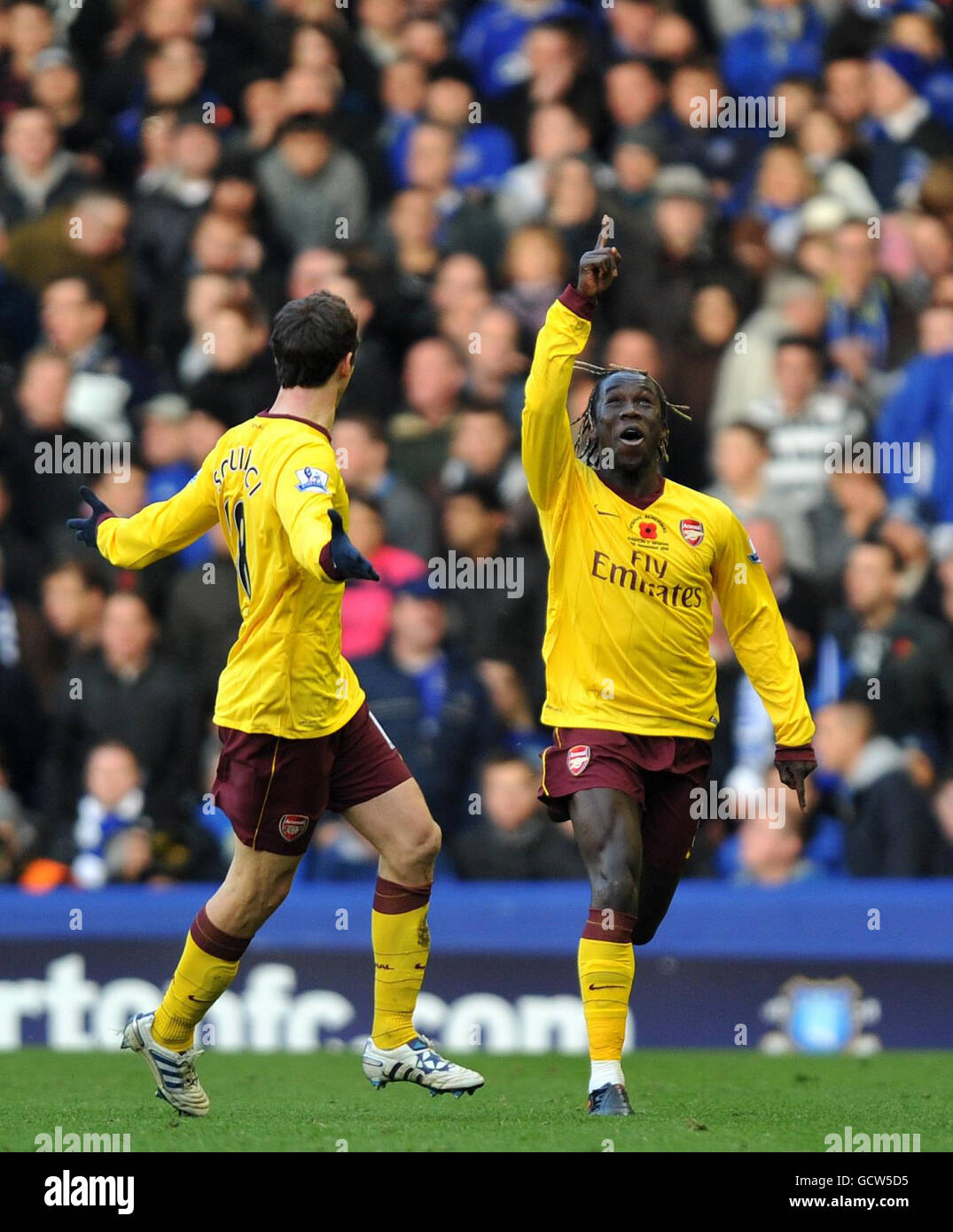 Arsenal's Bacary Sagna (right) celebrates his goal with Sebastien ...