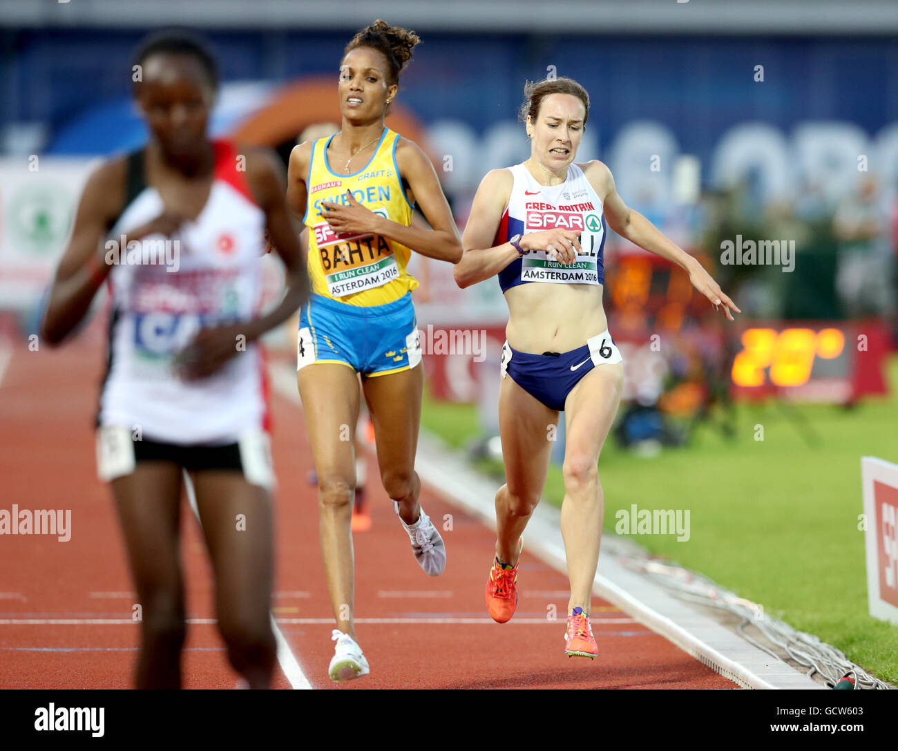 Great Britain's Steph Twell crosses the line to win a bronze medal in ...