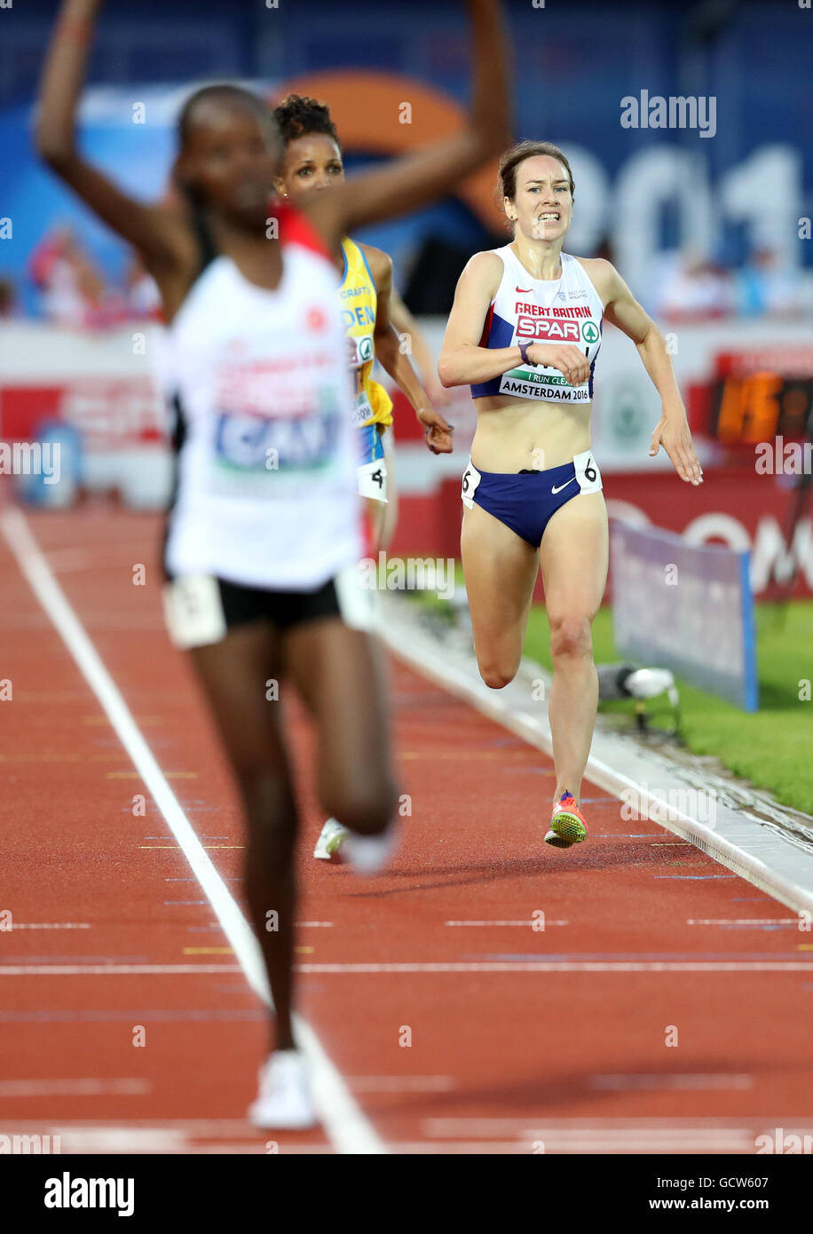 Great Britain's Steph Twell approaches the line to win a bronze medal ...