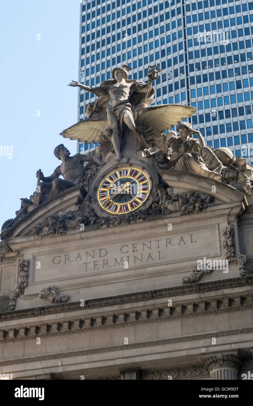 The facade of Grand Central Terminal features a transportation ...