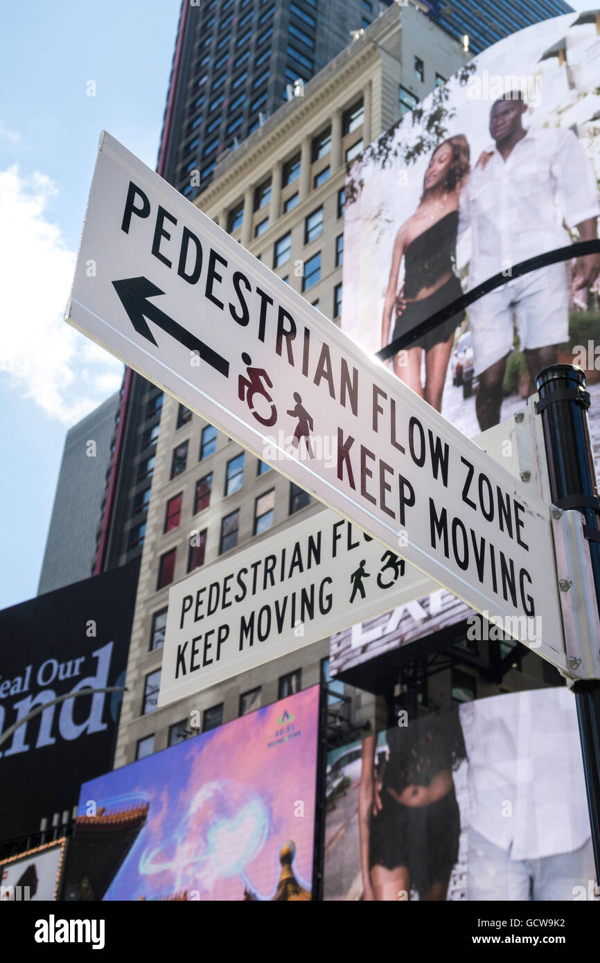 Pedestrian Flow Zone Walk Signs in Times Square, Midtown Manhattan, New ...
