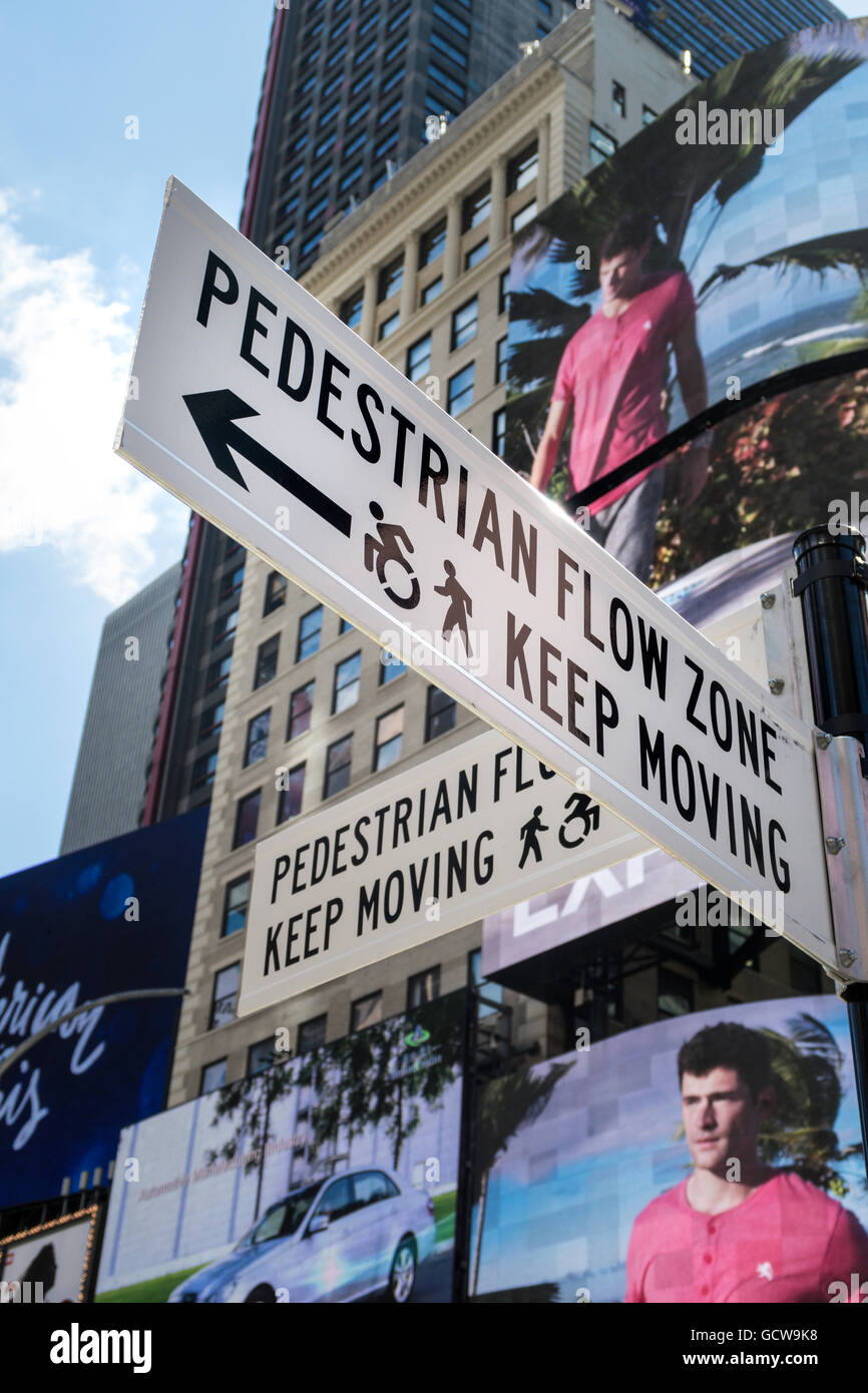 Pedestrian Flow Zone Walk Signs in Times Square, Midtown Manhattan, New ...