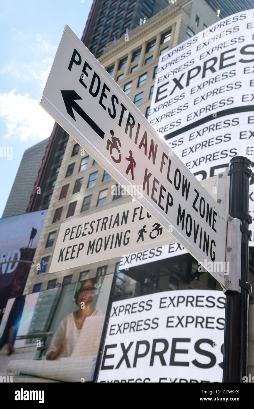 Pedestrian Flow Zone Walk Signs in Times Square, Midtown Manhattan, New ...