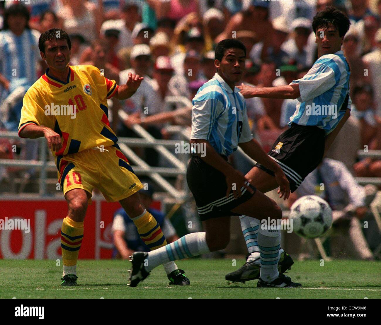 Gheorghe Hagi Romania And Fernando Caceres Argentina Hi Res Stock