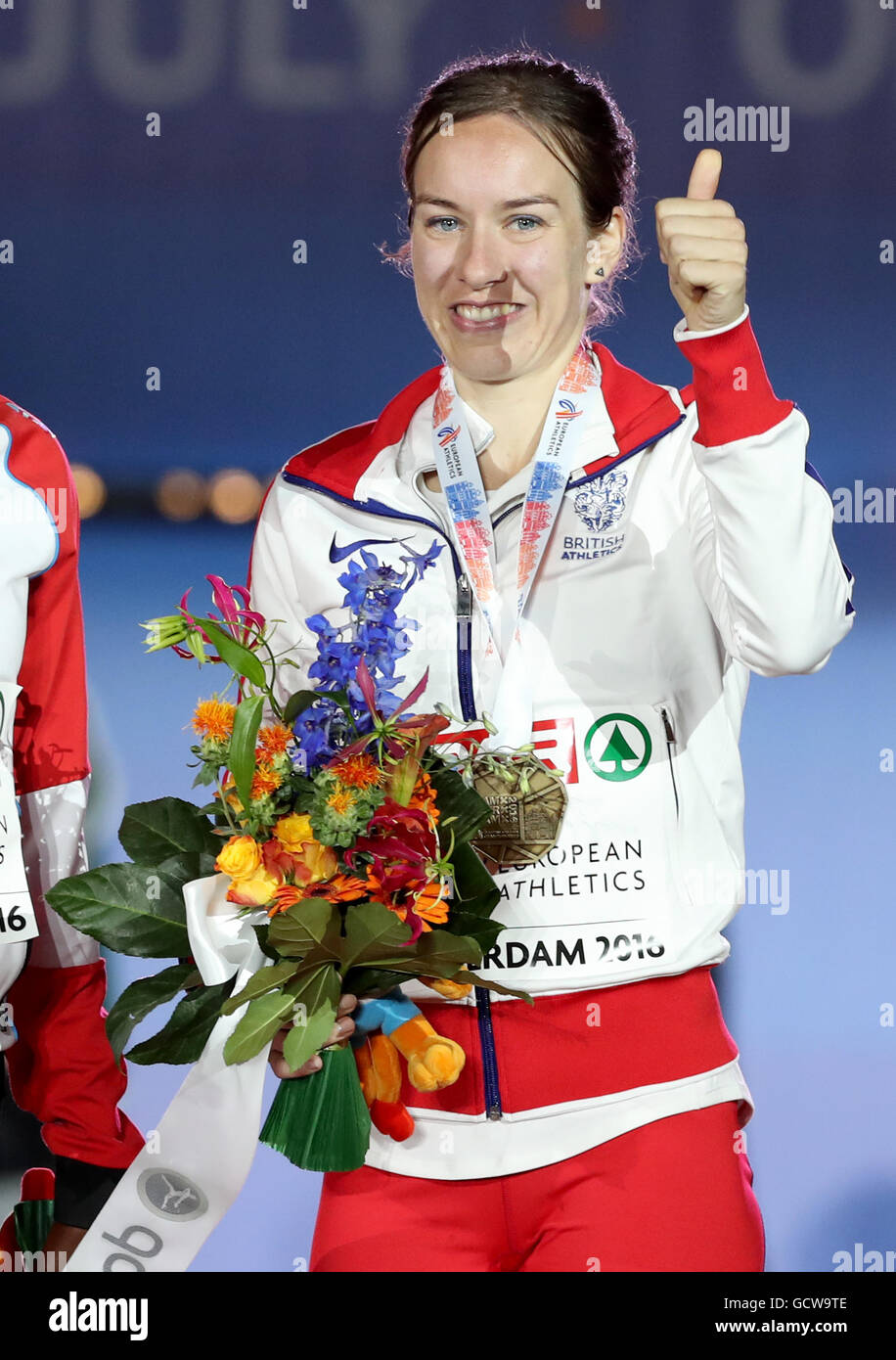 Bronze medalist Great Britain's Steph Twell collects her medal for the ...