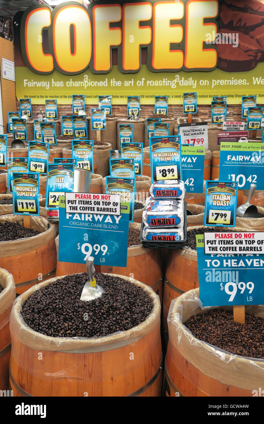 Bulk Coffee Bean Barrels, Fairway Super Market, New York City, USA ...