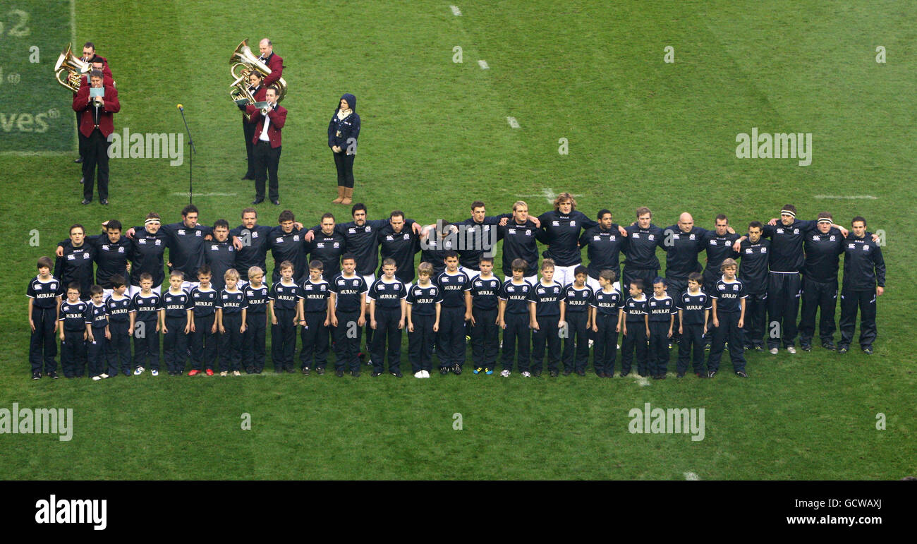 Scotland mascots line up on the pitch before the match hi-res stock ...
